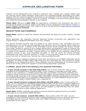 SUPPLIER DECLARATION - Transnet Doc Template | pdfFiller