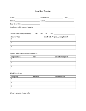 Brag Sheet Template - Fill Online, Printable, , Blank ... Doc Template ...