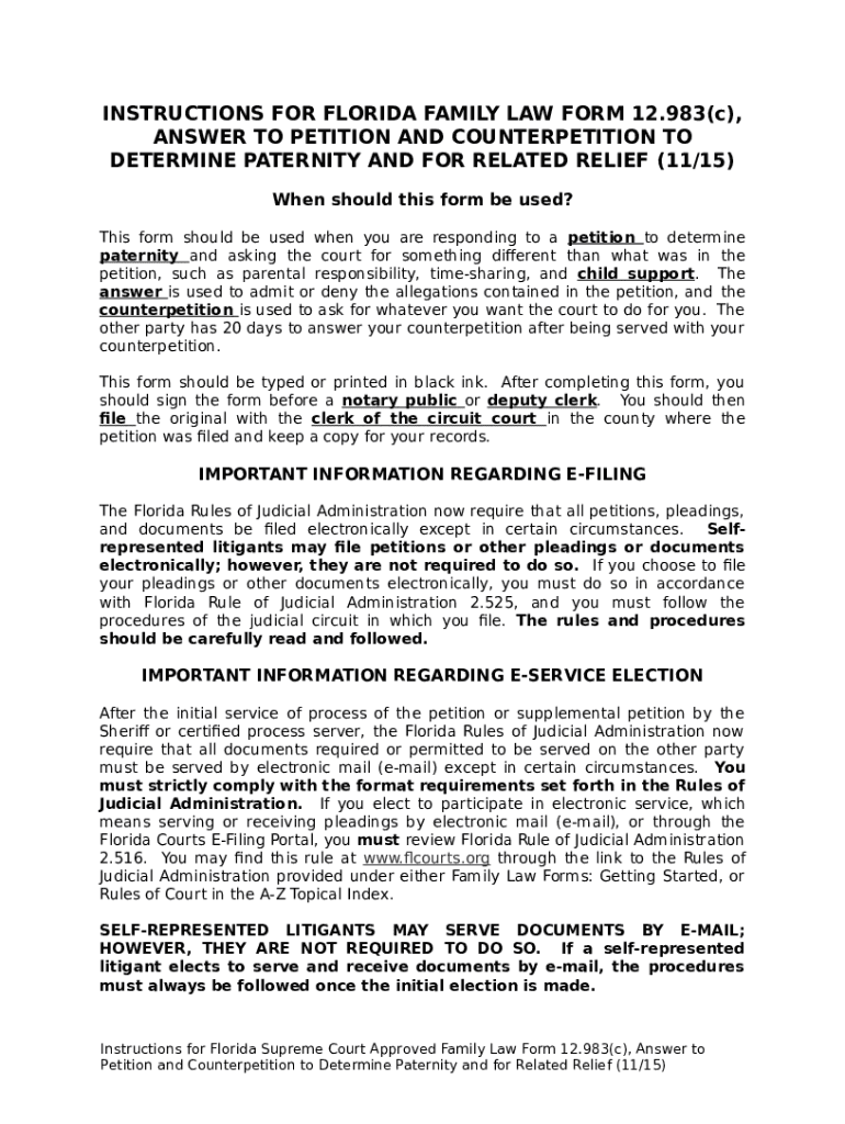 Florida 12.983a - Petition to Determine Paternity and for ... Doc ...