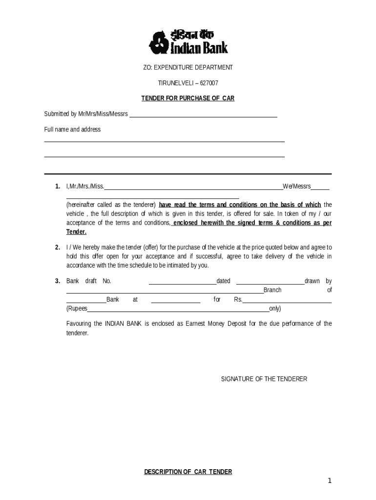 TENDERAT160518.doc - Indian Bank Doc Template | pdfFiller