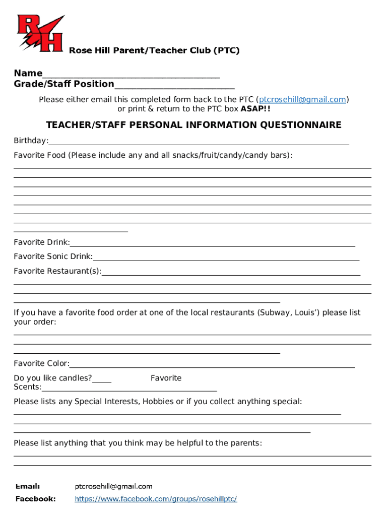 TEACHER STAFF PERSONAL INATION USD 394 Doc Template PdfFiller