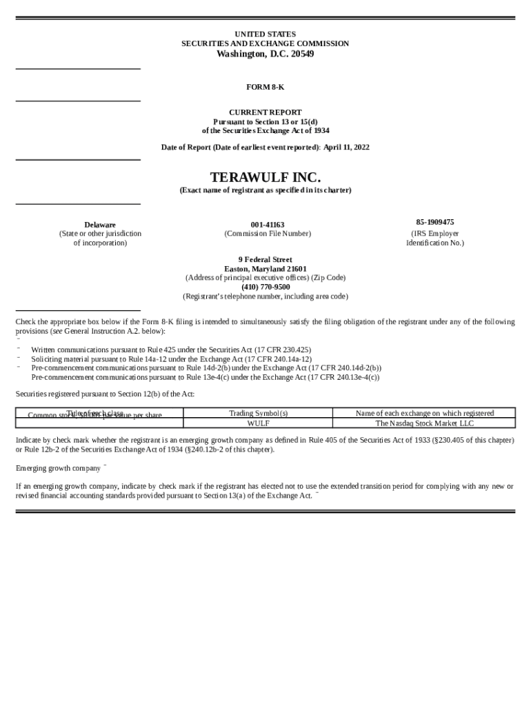 TERAWULF INC. (. EDGAR Online Pro Doc Template | pdfFiller