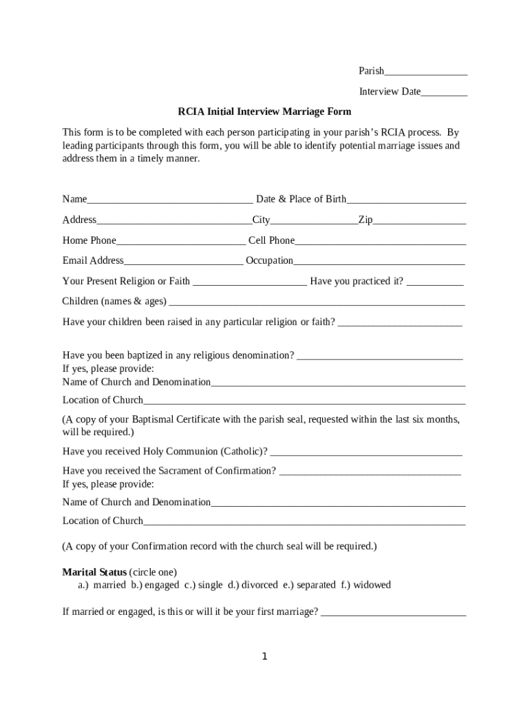 RCIA Interview - St. Vincent de Paul Catholic Church Doc Template ...