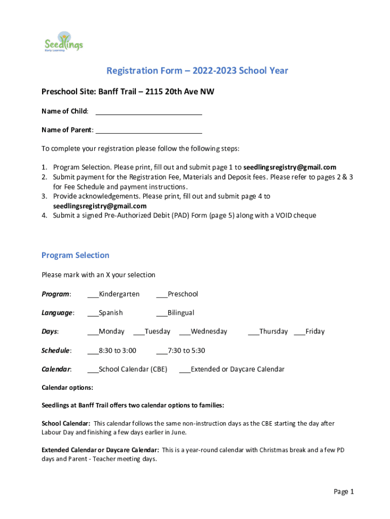 Fillable Online Registration Form2022-2023 School Year Fax Email Print ...