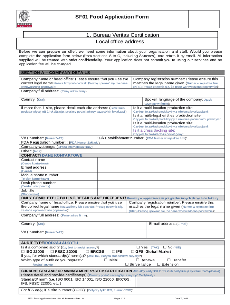 Application - ISO 22000 Doc Template | pdfFiller