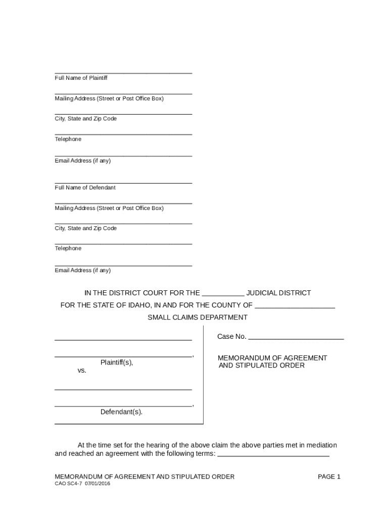 Memorandum Of Agreement And Stipulated Order CAO SC 4-7 - courtselfhelp ...