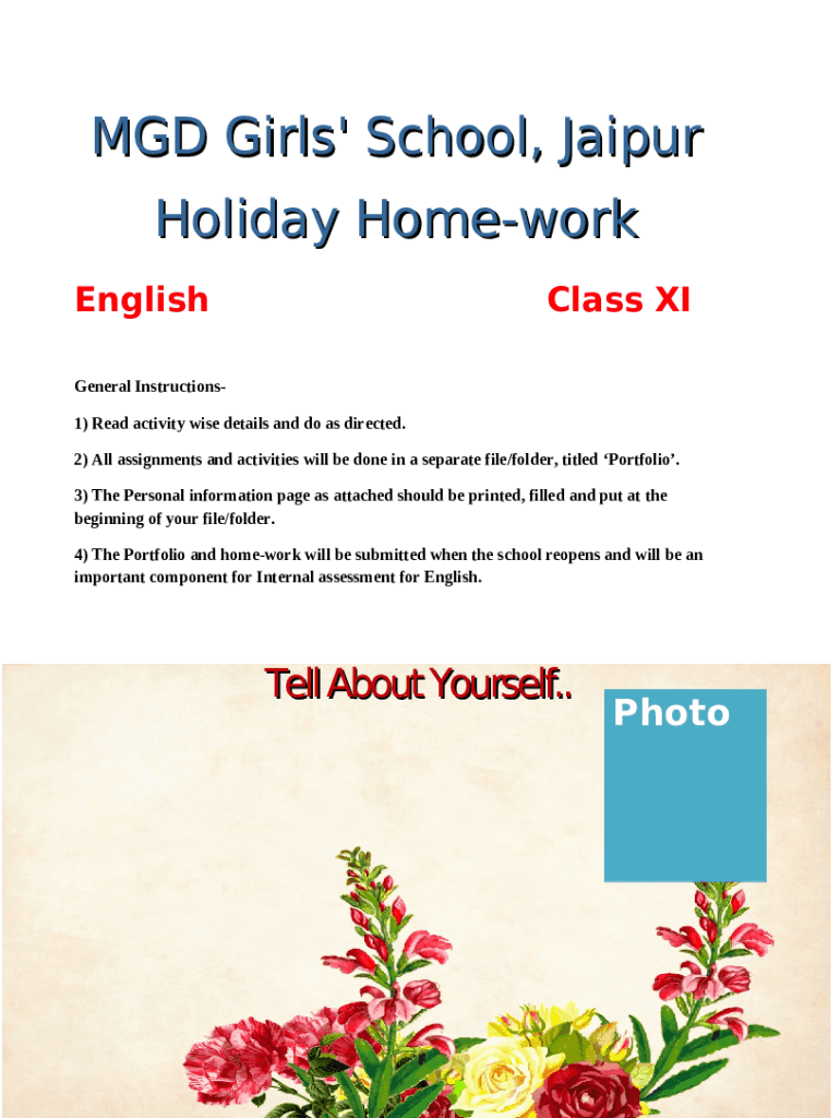 MGD Girls' School, Jaipur Holiday Home-work English Class XI Doc ...
