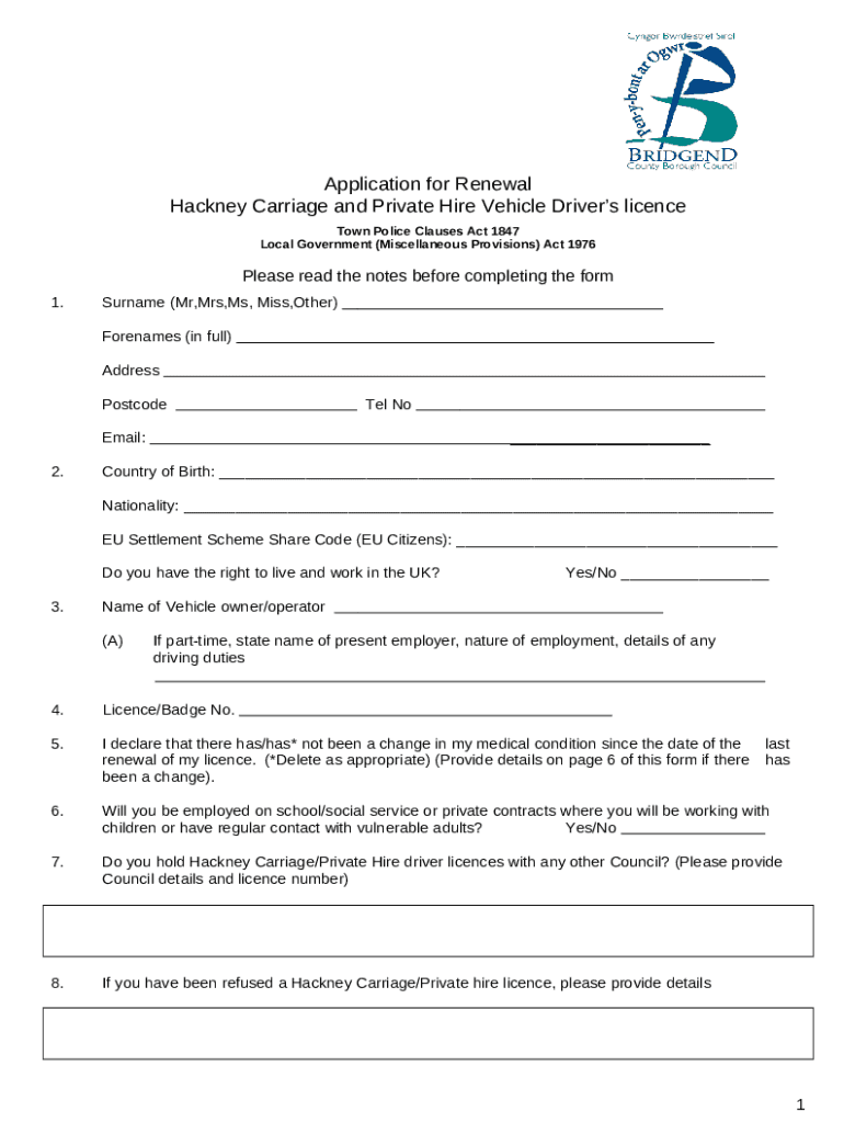 Hackney Carriage Vehicle Licence Application .pdf Doc Template | pdfFiller