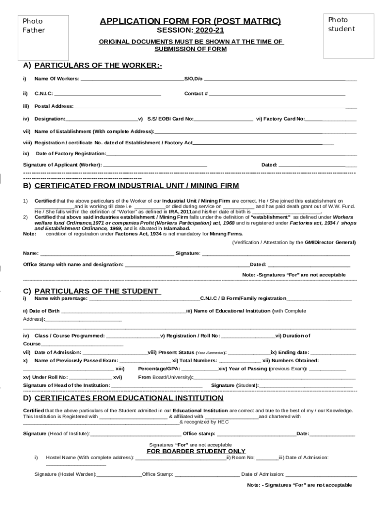 application for (post matric) session - Workers Welfare Fund Doc ...
