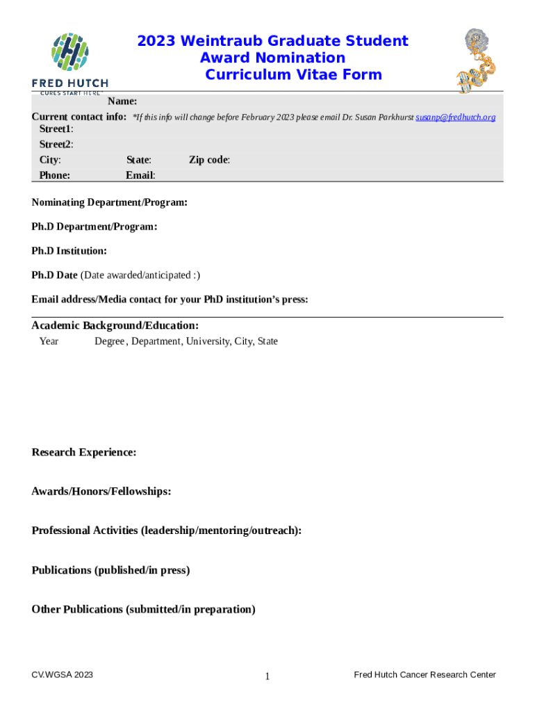 Harold M. Weintraub Graduate Student Award Doc Template | pdfFiller