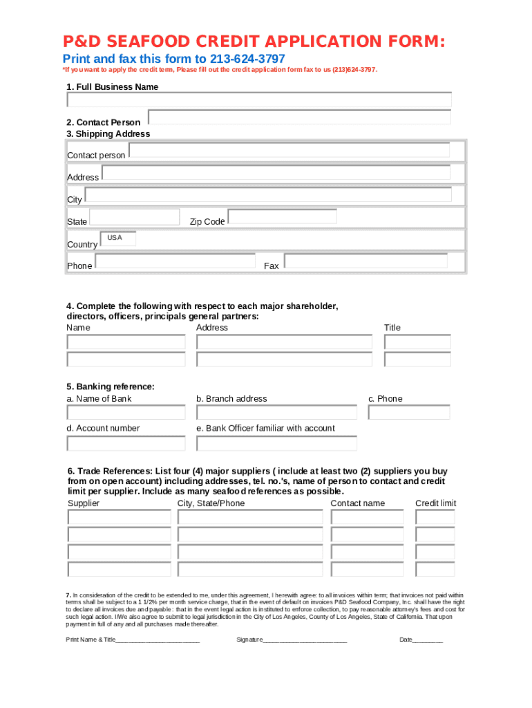 BEST SEAFOOD CREDIT APPLICATION Doc Template | pdfFiller