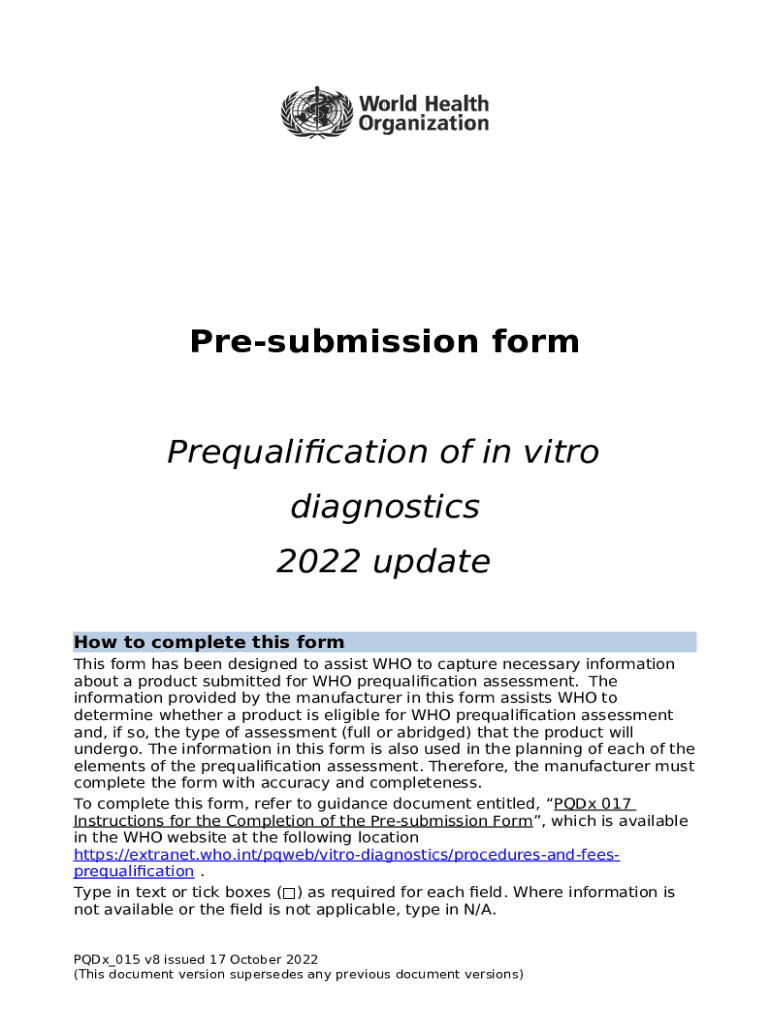 PQDx015 APPLICATION - WHO/OMS: Extranet Systems Doc Template | pdfFiller