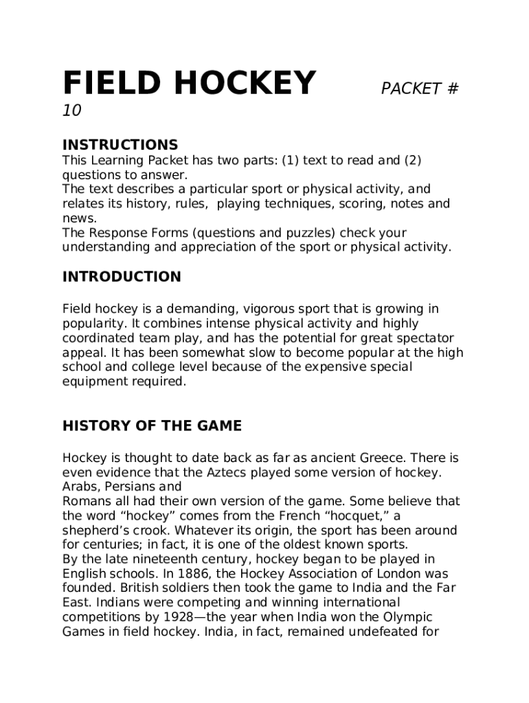 Introducing GAME ON Field Hockey - Team USA Doc Template | pdfFiller
