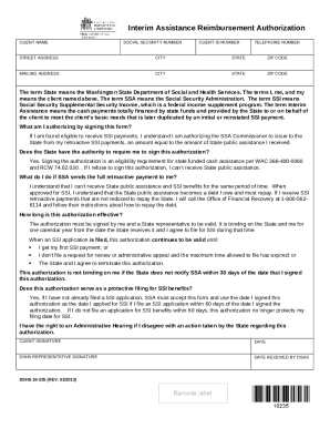 authorization for reimbursement of interim assistance Doc Template | pdfFiller