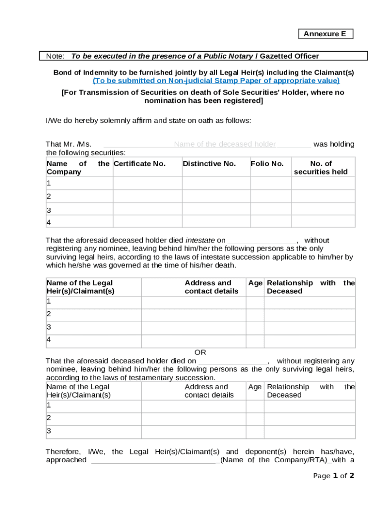 Affidavit of Legal Heirs for Substitution Doc Template | pdfFiller