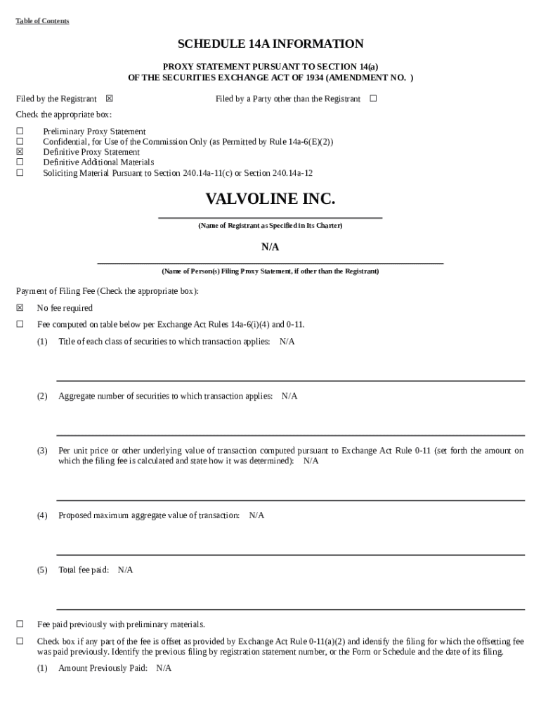 VALVOLINE INC (. EDGAR Online Pro Doc Template | pdfFiller