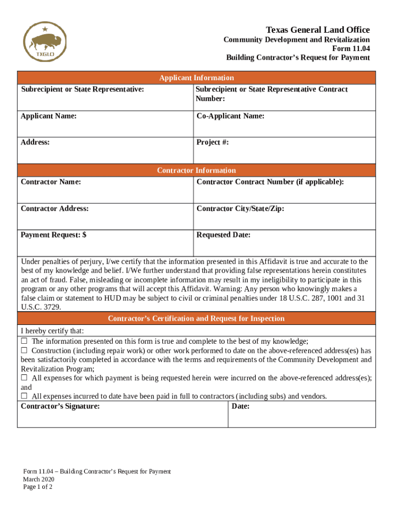 1104 Building Contractors Request for Payment Doc Template | pdfFiller