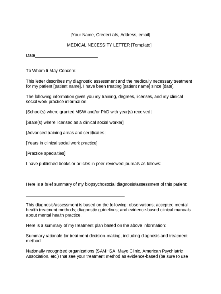 SAMPLE LETTER TEMPLATE OF MEDICAL NECESSITY Doc Template | pdfFiller