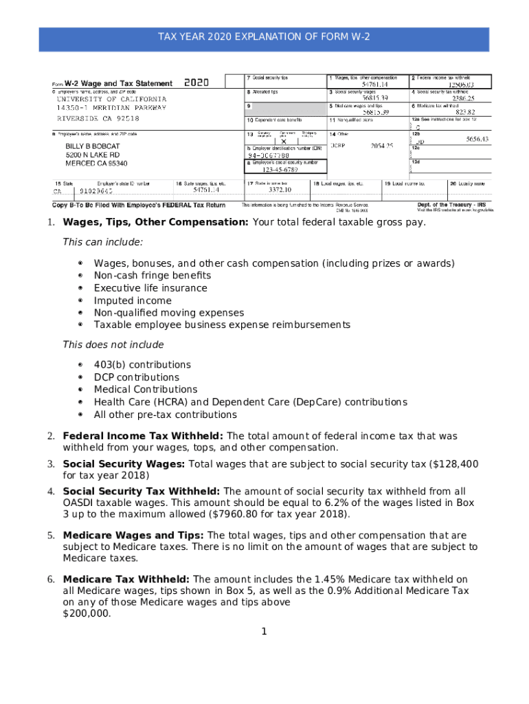 Tax Year 2020 Explanation of w-2 Doc Template | pdfFiller