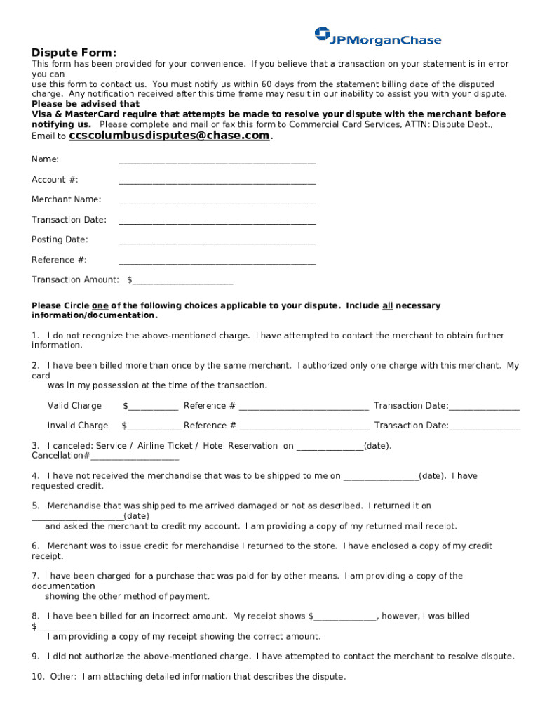 JP Morgan Dispute Doc Template | pdfFiller