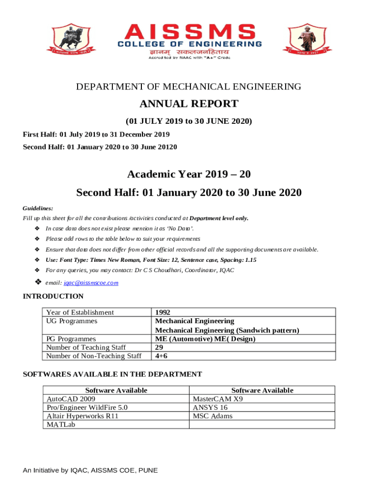 Annual ReportDepartment of Mechanical Engineering Doc Template | pdfFiller