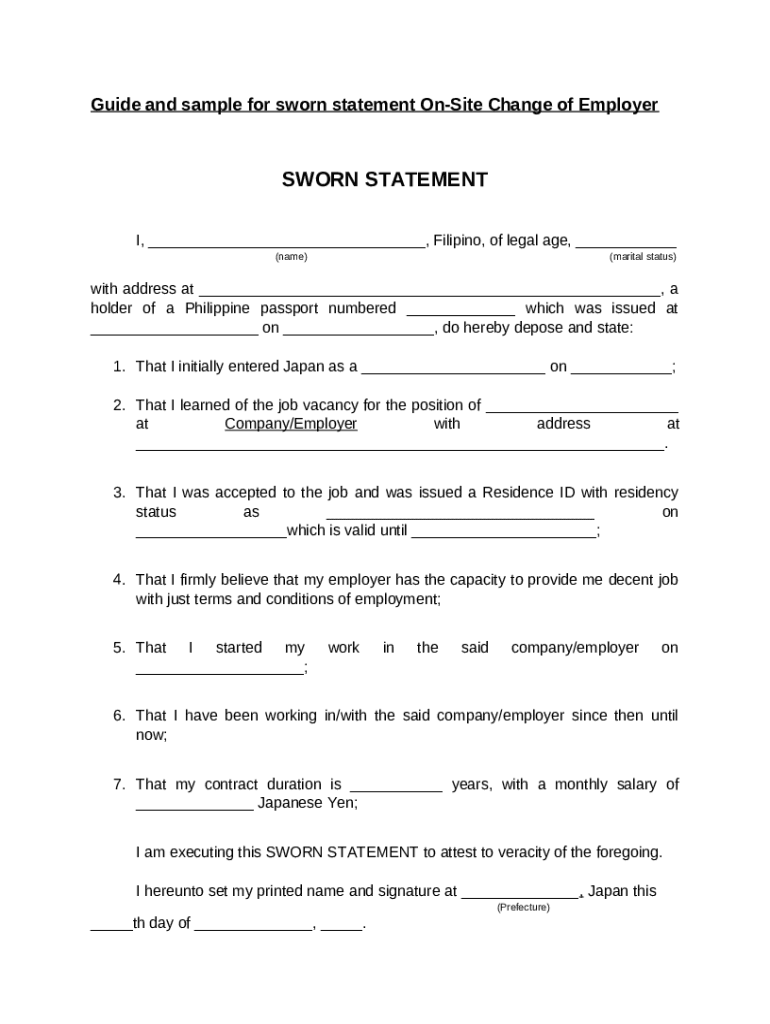 the guide and sample of sworn statement - POLO Tokyo Doc Template ...