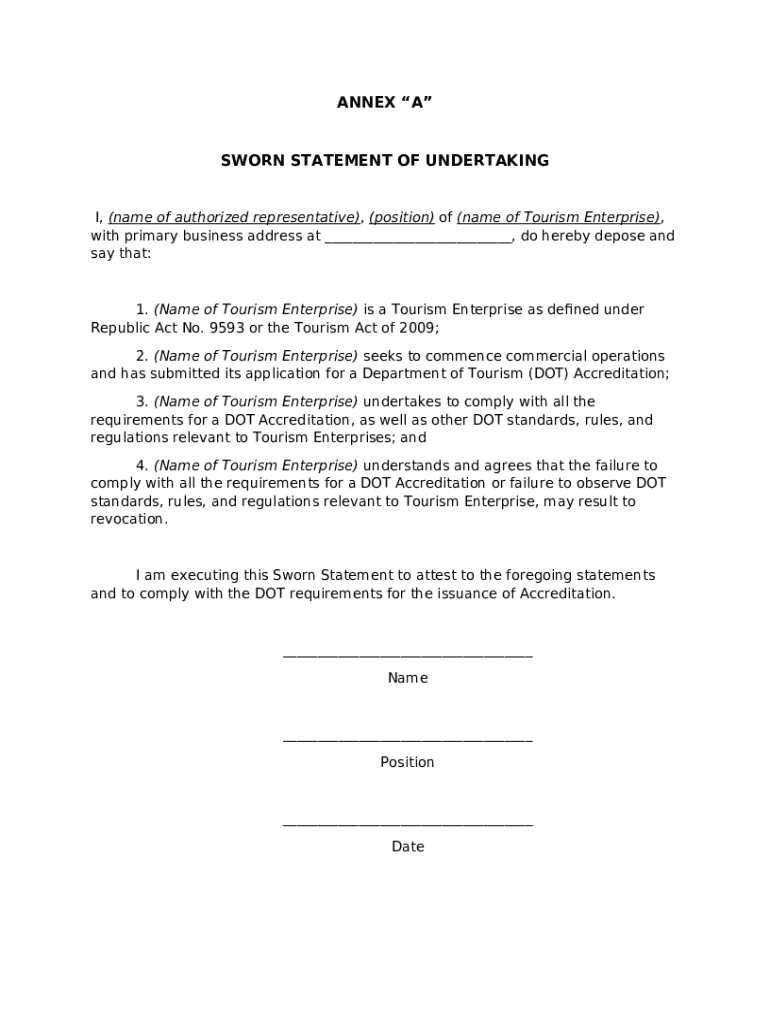 OMNIBUS UNDERTAKING (SWORN AFFIDAVIT) REPUBLIC ... Doc Template | pdfFiller