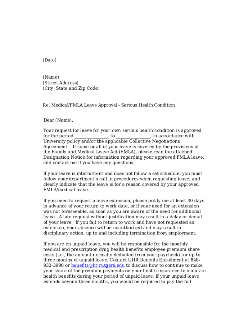 SAMPLE - Approval of Medical Leave of Absence Without Pay - ohr rutgers ...