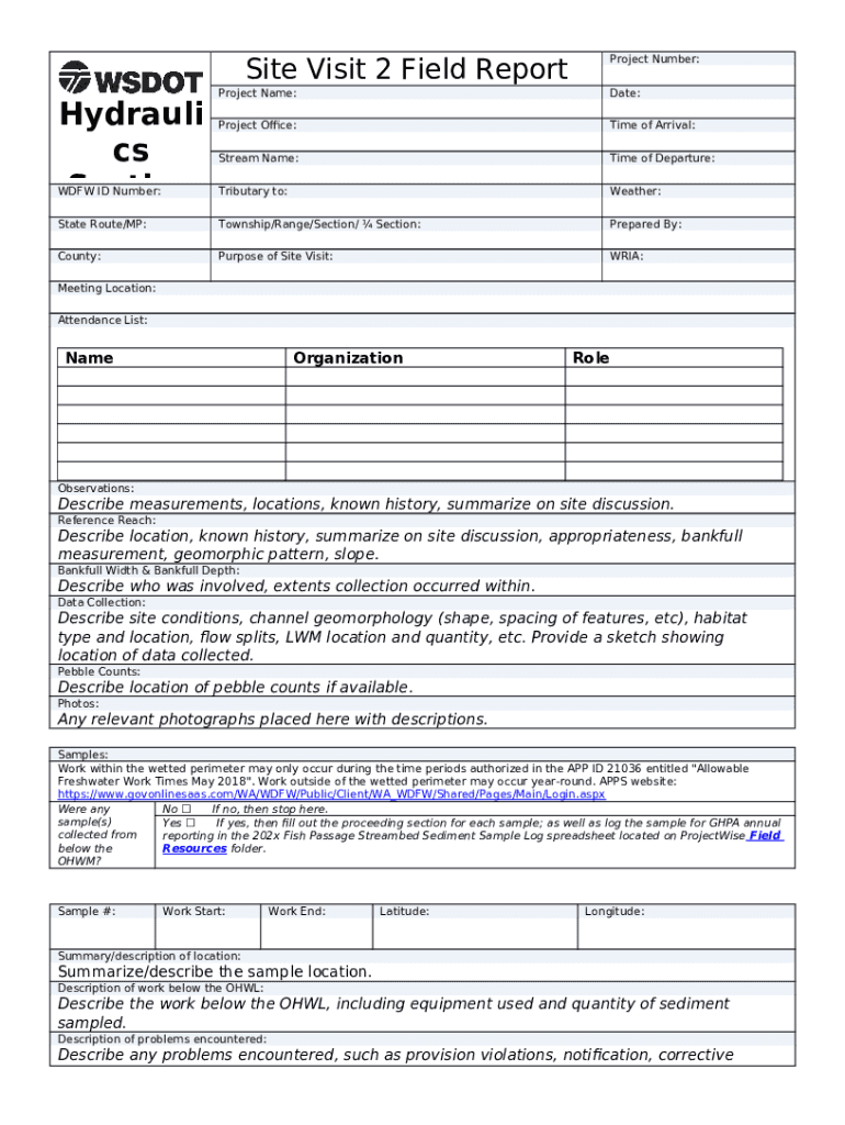 Hydraulics Field Report . Hydraulics Field Report - wsdot wa Doc ...