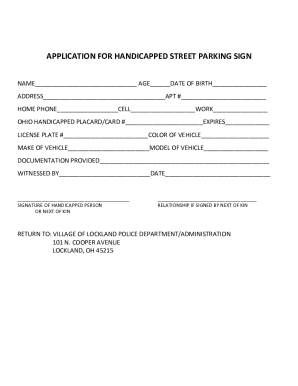 Fillable Online APPLICATION FOR HANDICAPPED STREET PARKING SIGN Fax ...