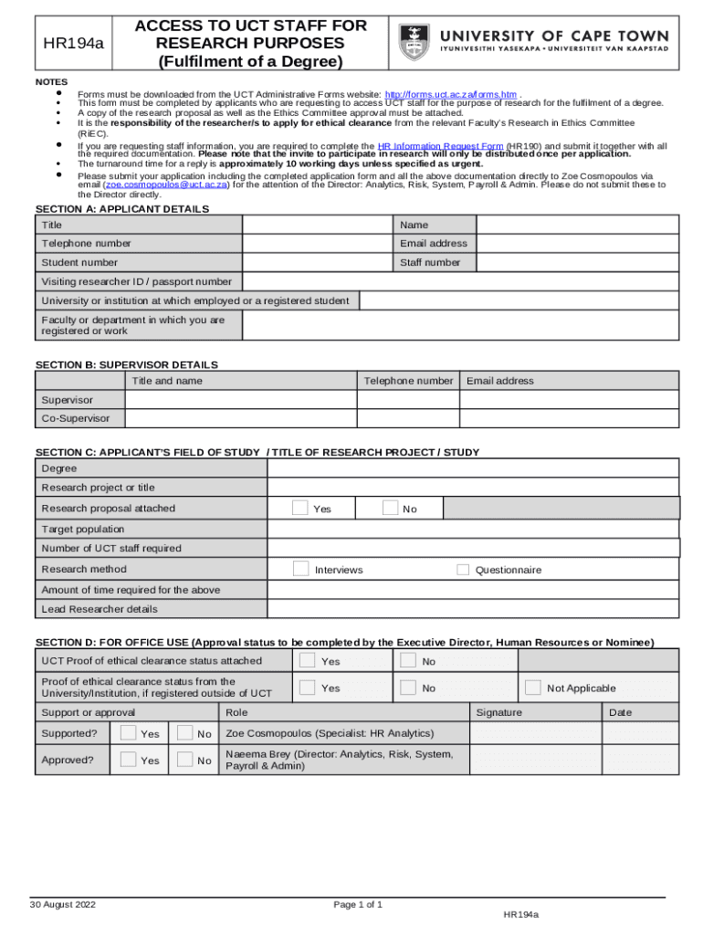 HR194a - Access to UCT staff for Research purposes (Fulfilment of a ...
