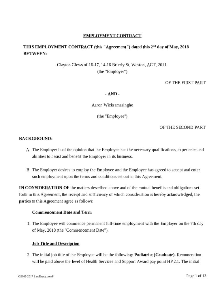 LawDepot's Employment Contract Doc Template | pdfFiller