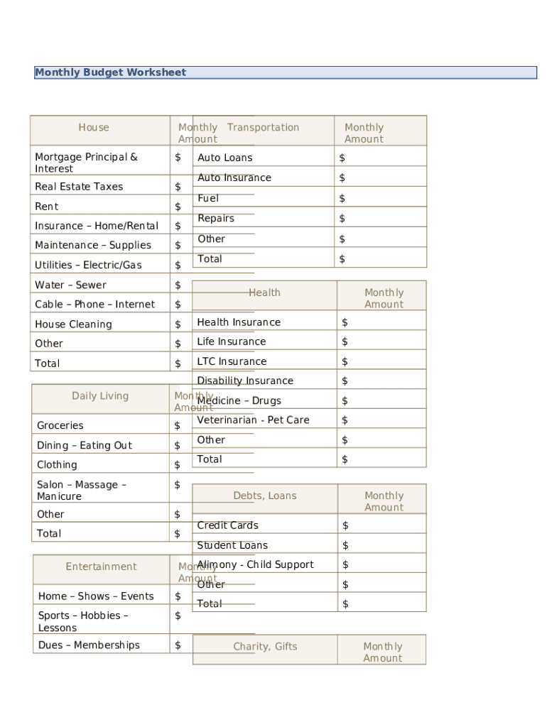 Monthly Budget Worksheet Doc Template | pdfFiller
