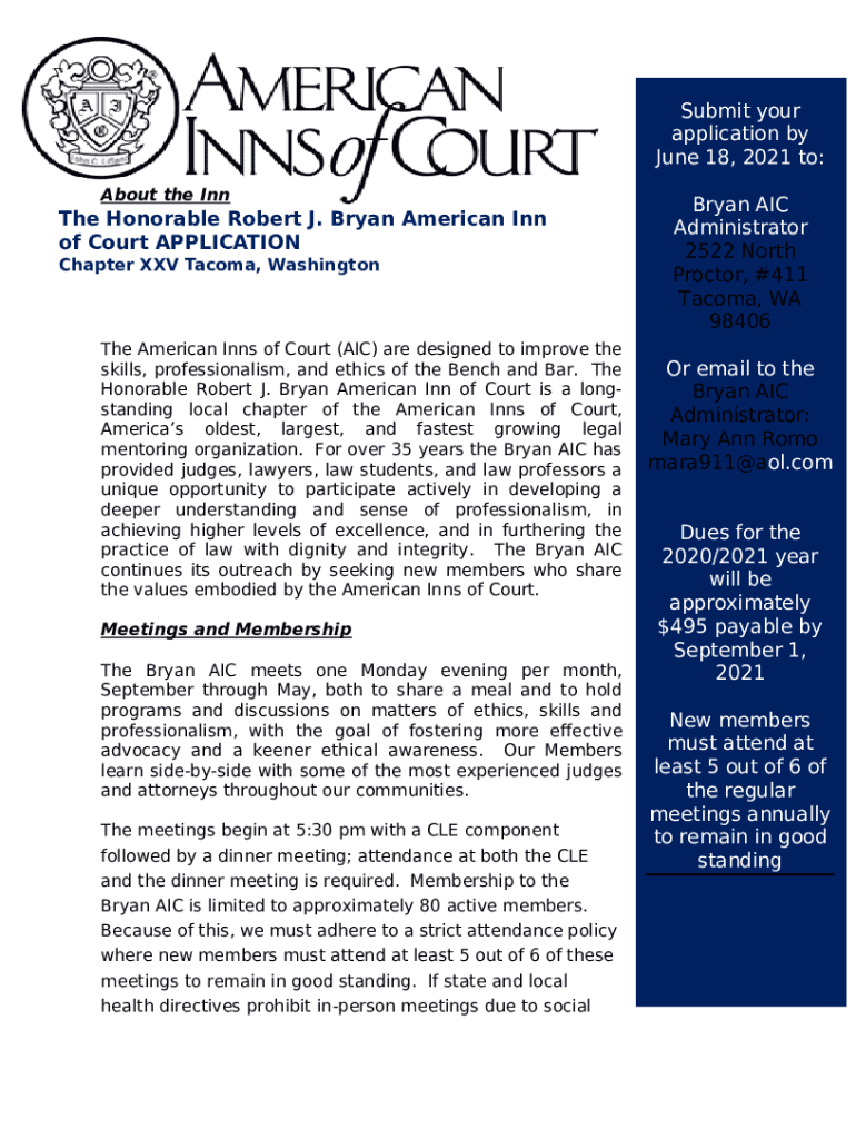 The Honorable Robert J. Bryan American Inn of Court APPLICATION - inns ...