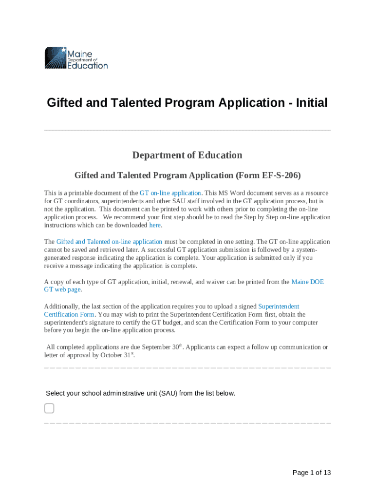 Gifted and Talented Program Application Doc Template | pdfFiller