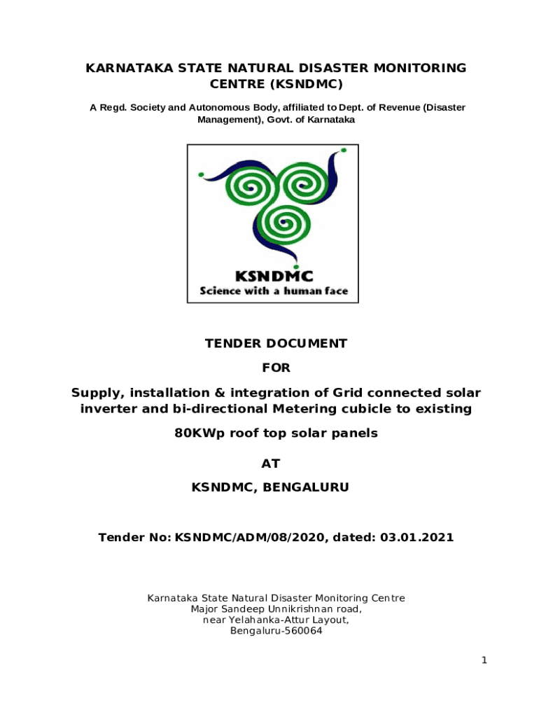 Tenders of Karnataka State Natural Disaster Monitoring Centre Doc Template | pdfFiller