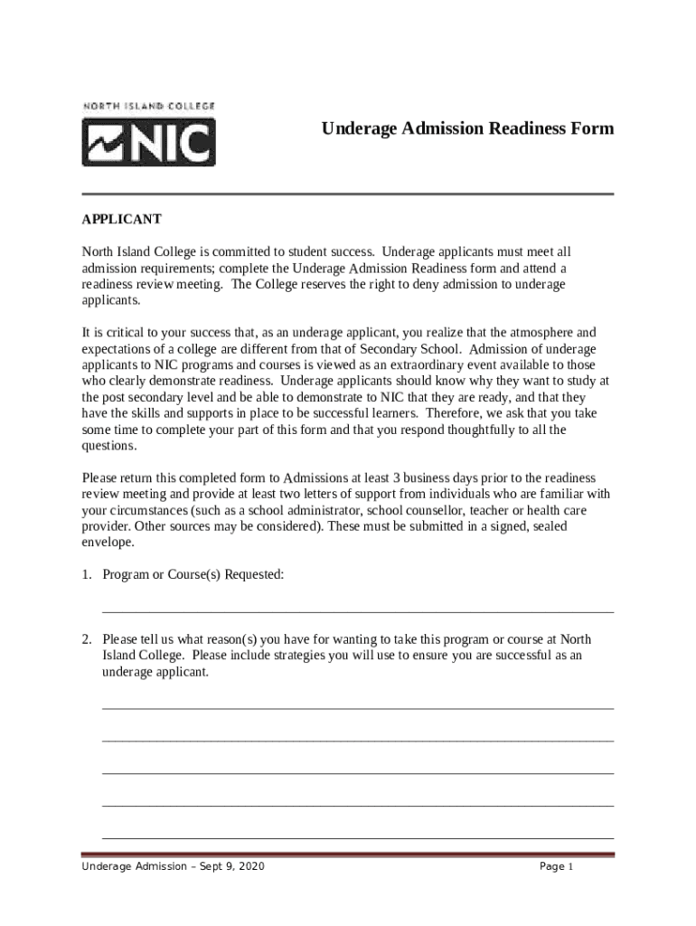Underage Admission Readiness Doc Template | pdfFiller