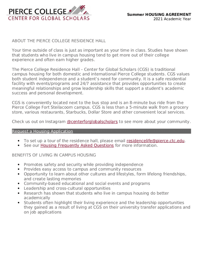 On Campus Housing - CGS Residence Hall - Pierce College Doc Template | pdfFiller