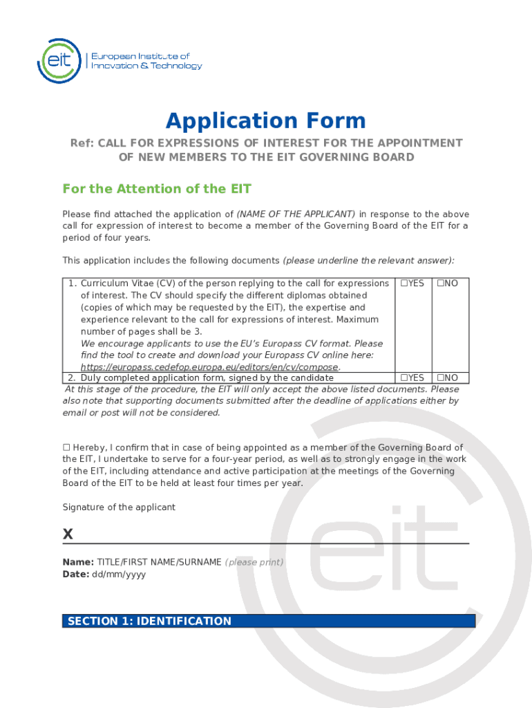 Application . Ref: CALL FOR EXPRESSIONS OF INTEREST ... Doc Template ...