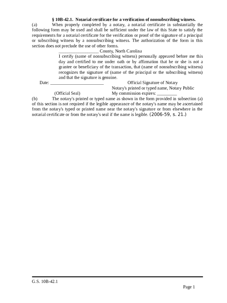 10B-42. Notarial certificate for a verification or of subscribing ...