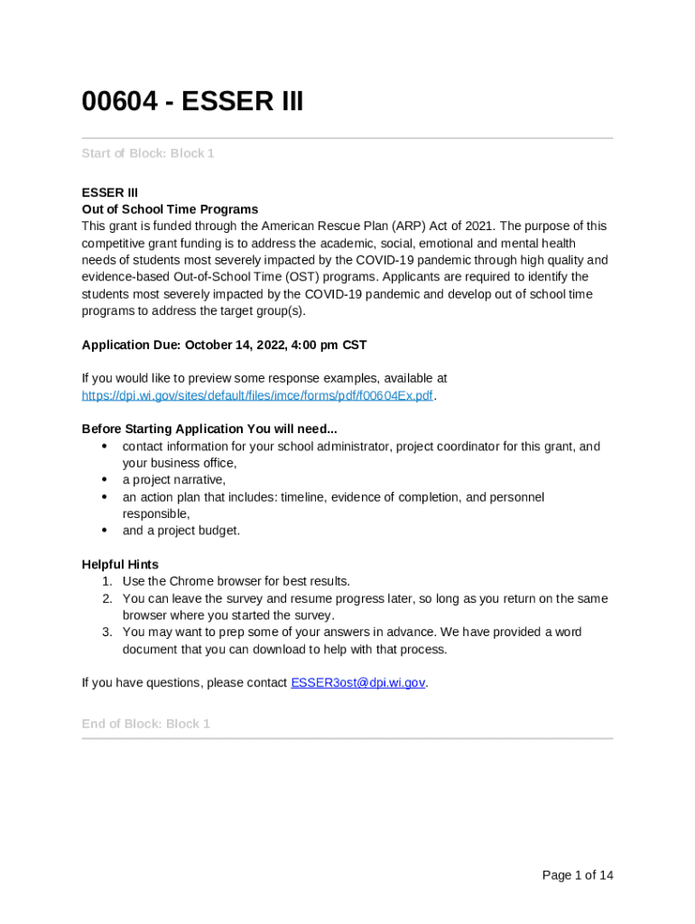 ESSER III Grant Application and Budget Now Open and ... - dpi wi Doc ...