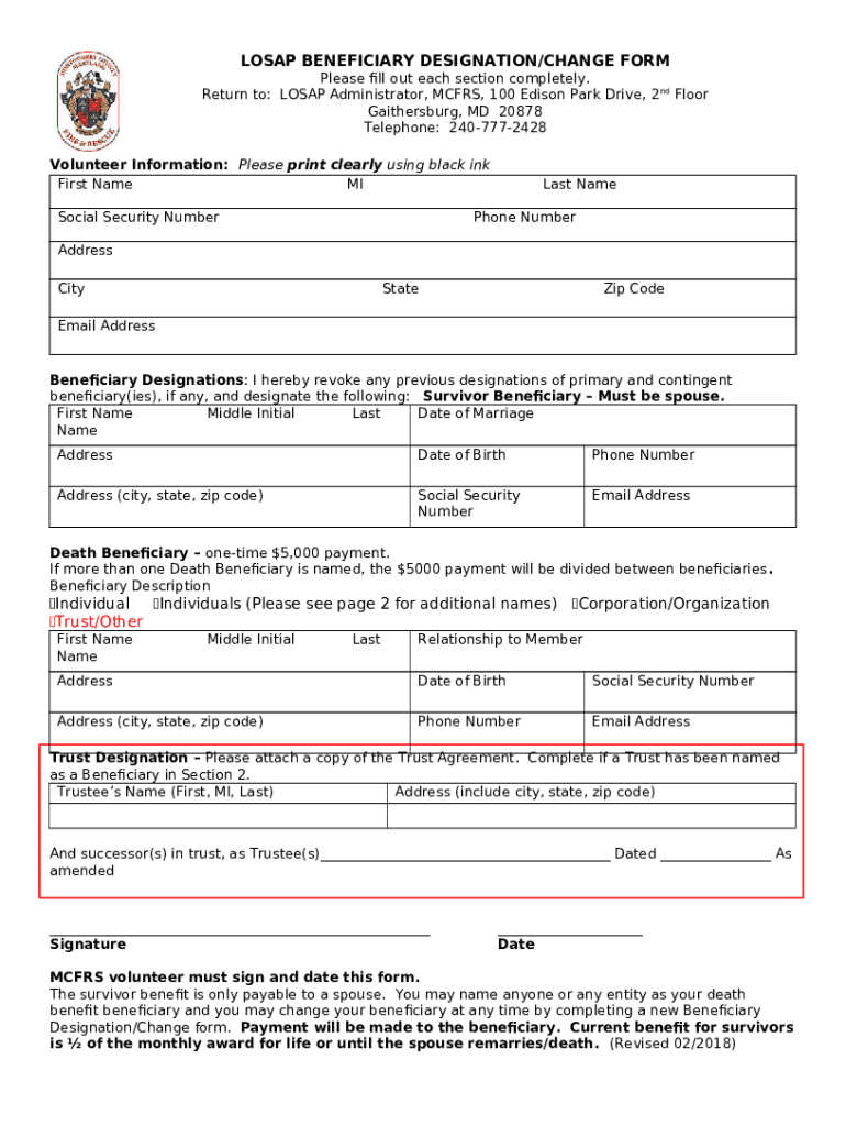 losap beneficiary designation/change Doc Template | pdfFiller