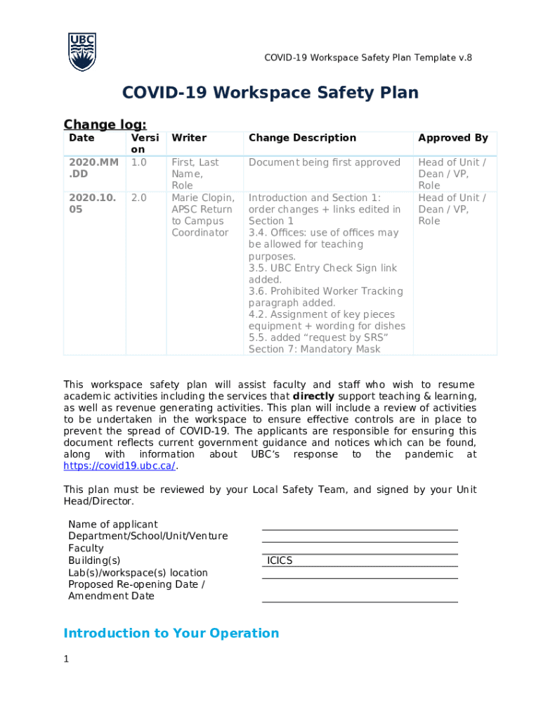 COVID-19 Workplace Safety Plan - Department of Justice Doc Template ...