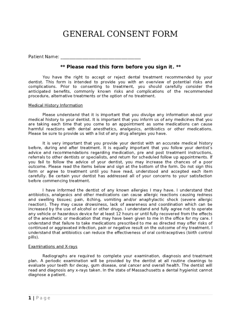 General Consent - Comfy Smile Dental Doc Template | pdfFiller