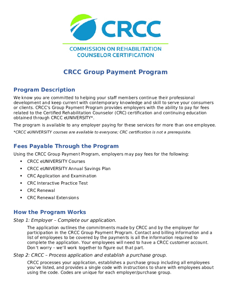 CRCC Group Payment Program Application Doc Template | pdfFiller