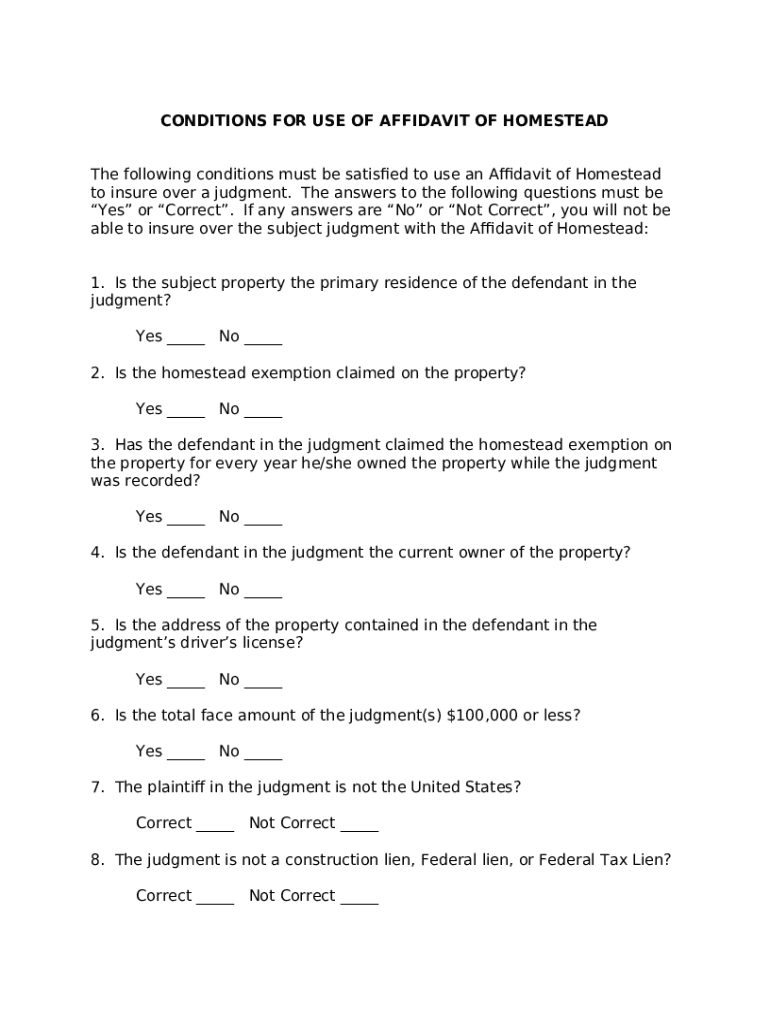 conditions for use of affidavit of homestead - WFG Underwriting Doc ...