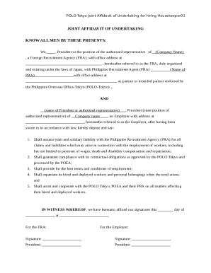 Joint Affidavit of Undertaking - POLO Tokyo Doc Template | pdfFiller