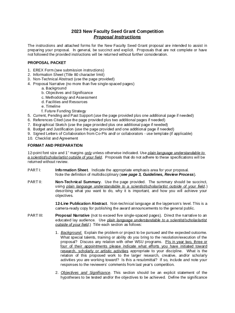 Request for Proposals: Faculty Seed Grant Program (FY23) Doc Template | pdfFiller
