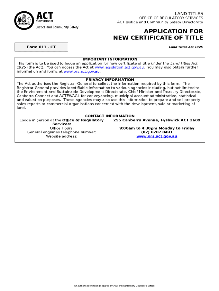 011-CT-Application for new certificate of title Doc Template | pdfFiller