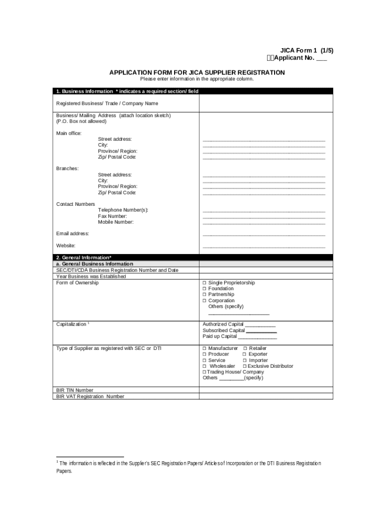 Application for JICA Supplier Registration (Word/113KB) Doc Template ...